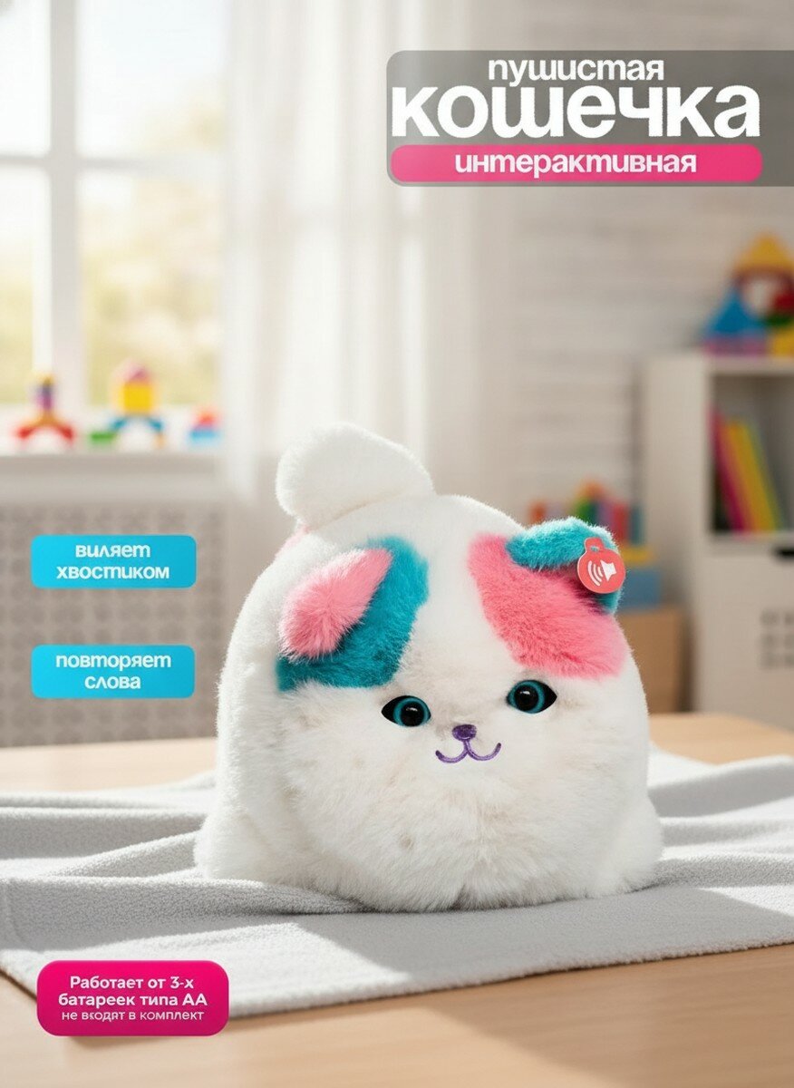 Интерактивная мягкая игрушка кошечка, с датчиком касания, для детей до 1 года