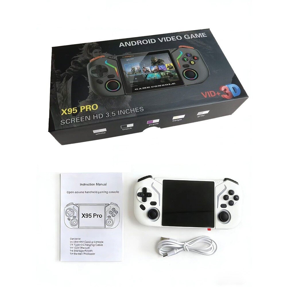Портативная игровая приставка X95 Pro, 128 ГБ, Android 9.0, IPS-экран 3,5 дюйма, RGB-джойстики, 3000 мАч