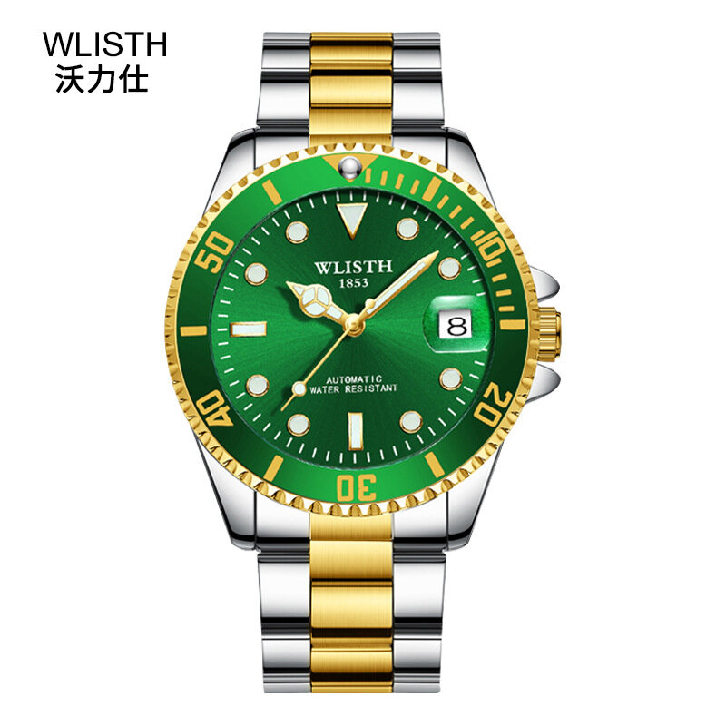 Популярные автоматические механические часы в стиле Submariner, стальной ремешок, модные, водонепроницаемые, с календарем, светящиеся мужские часы