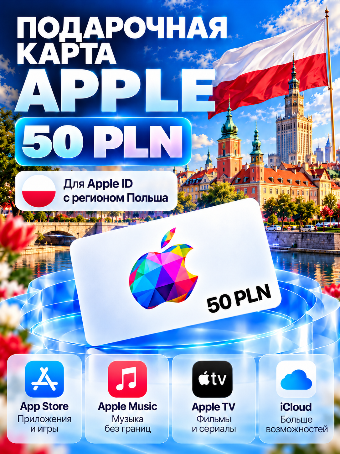 Подарочная карта Apple iTunes 50 PLN польских злотых Польша / Карта пополнения App Store & iTunes PL Poland