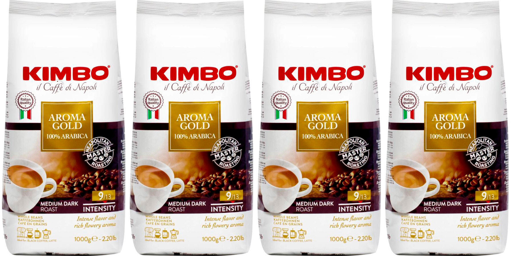 Кофе в зернах KIMBO Aroma Gold 100% Arabica (Италия) 1000 гр. х 4 шт.