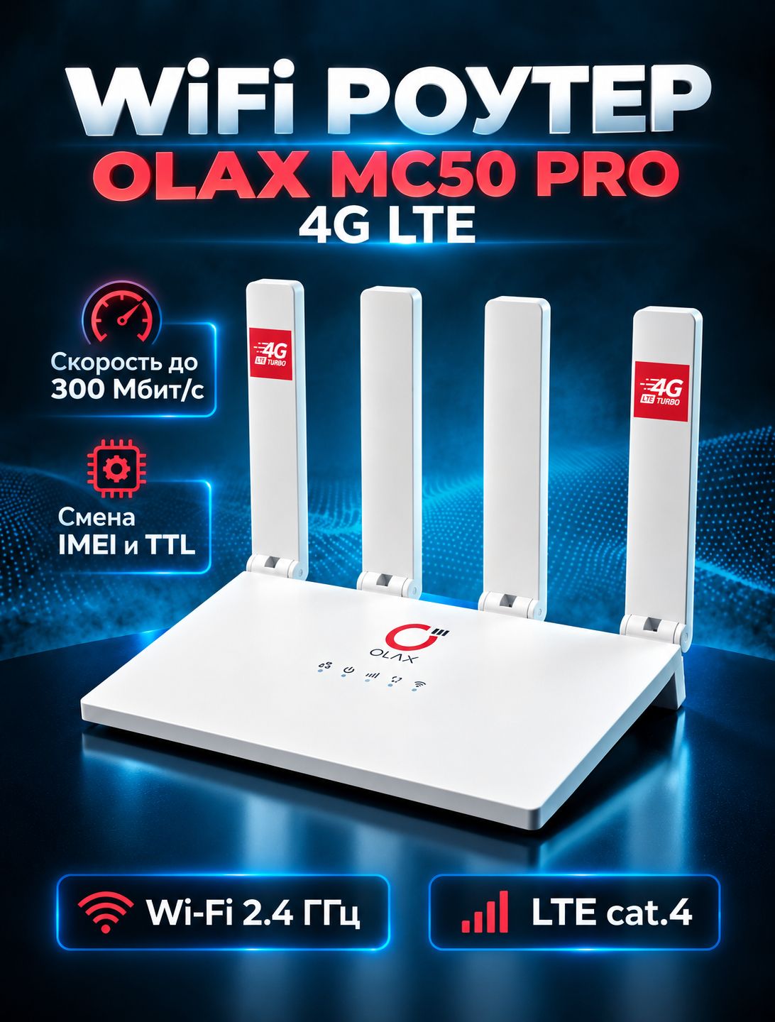 4G Wi Fi роутер MC50 PRO с сим картой и внешними антеннами