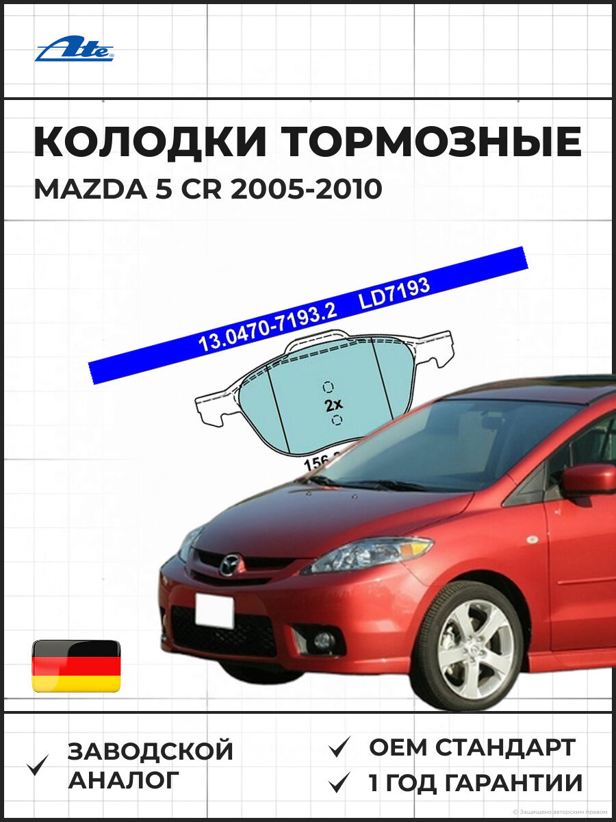 Колодки тормозные дисковые передние ATE 13047071932 Mazda 5 CR Мазда 5 2005-2010