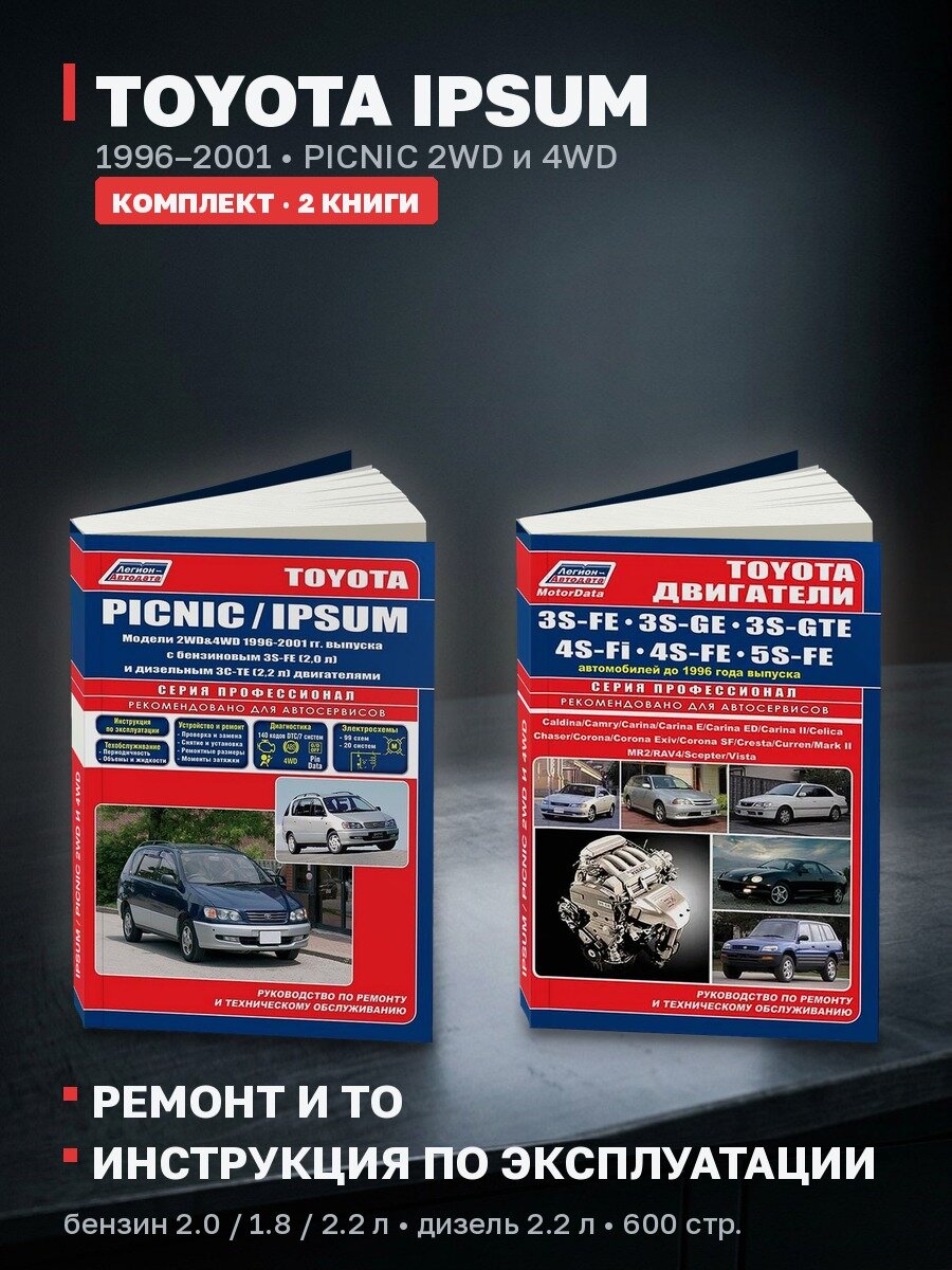 Комплект литературы по ремонту и обслуживанию Toyota Ipsum / Picnic 2WD и 4WD 1996-2001 года выпуска