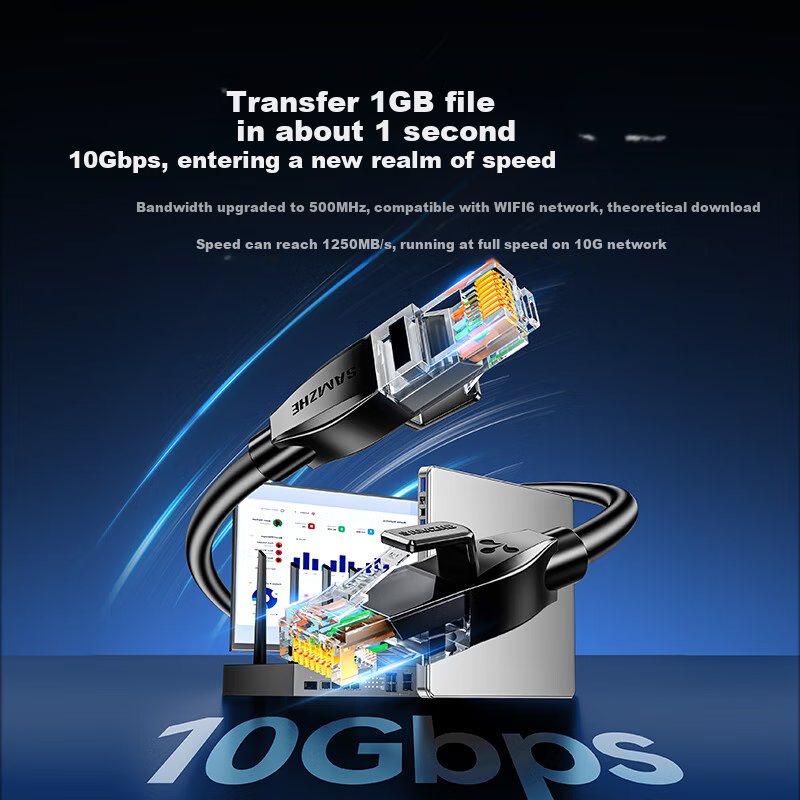 SAMZHE Cat6A Ethernet Cable 10M Gigabit Patch Cord for Home Network 8-Core Twisted Pair Double Connector Black Длина：10
