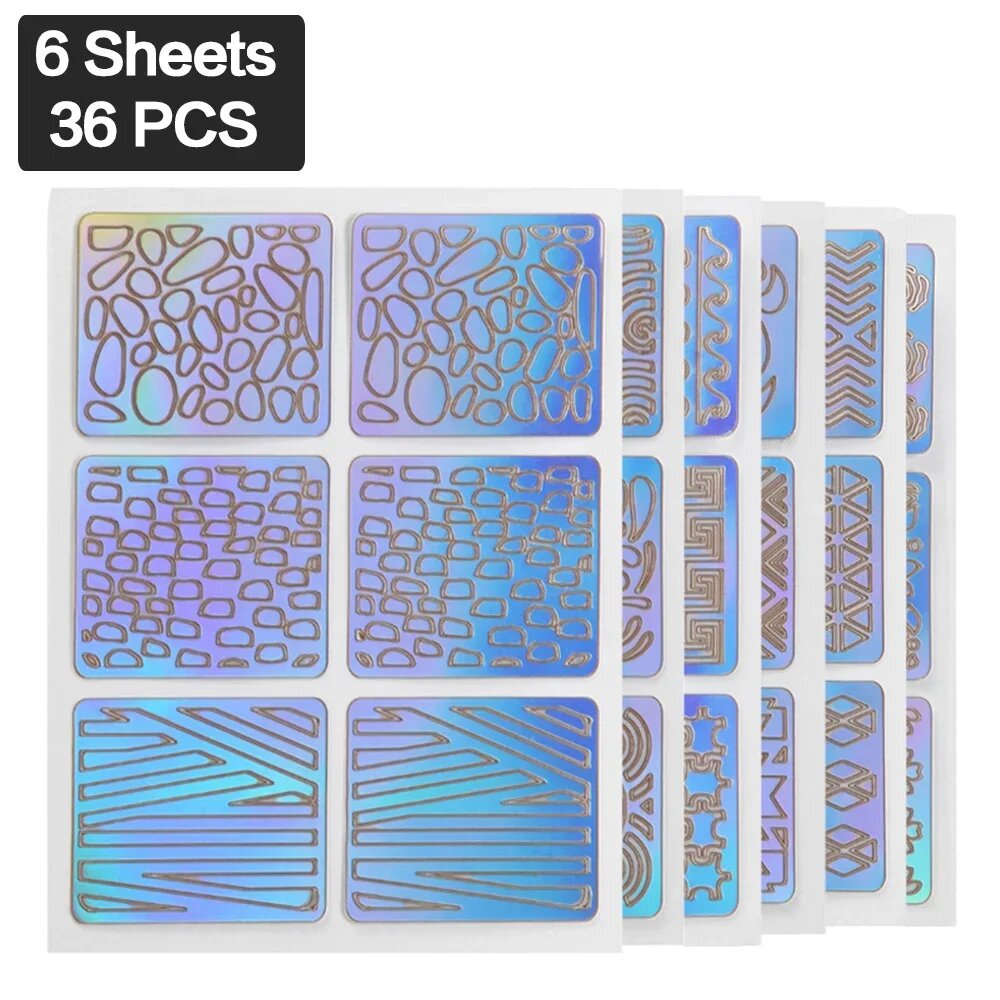 Лазерные трафареты для дизайна ногтей 6 Sheets 36pcs