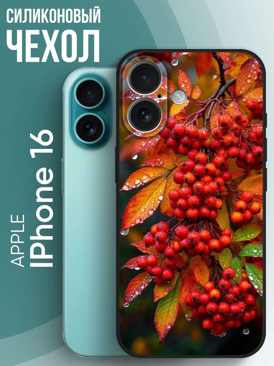 Чехол для IPhone 16 с принтом Осень и рябина