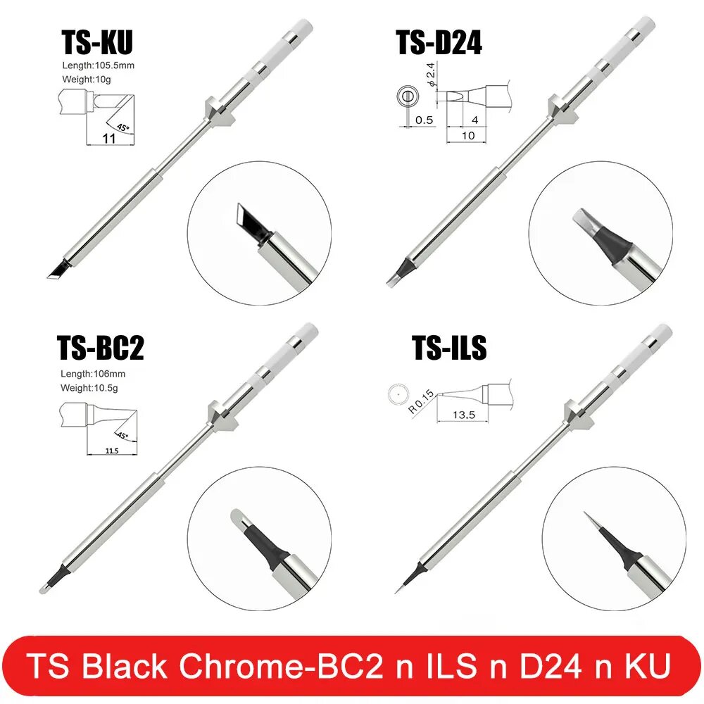 Наконечник Ansiki TS для паяльника Pinecil TS100/TS101 TS Black Chrome 4Tip