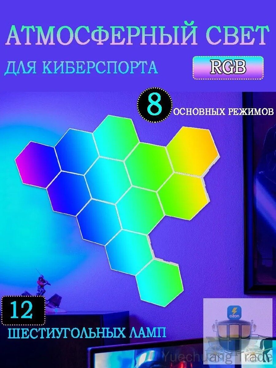 Гексагональные, набор 12 шт, управление приложением и пультом, 8 режимов, 5