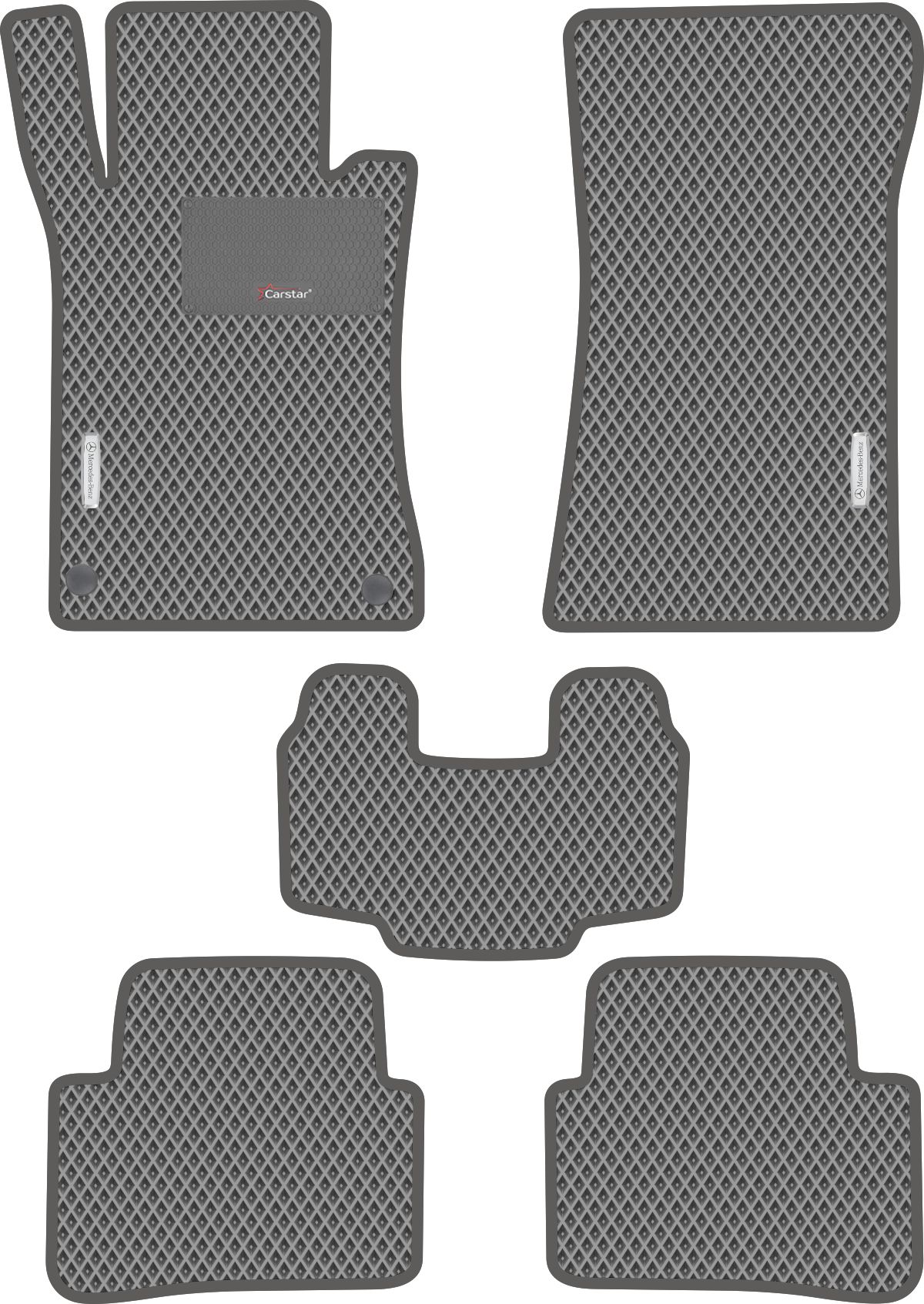 Автомобильные коврики EVA для Mercedes-Benz C-klasse II W203 2wd (2000-2006), с каучуковым подпятником и 2 эмблемами Mercedes-Benz, серые с серым кантом, ячейка - ромб