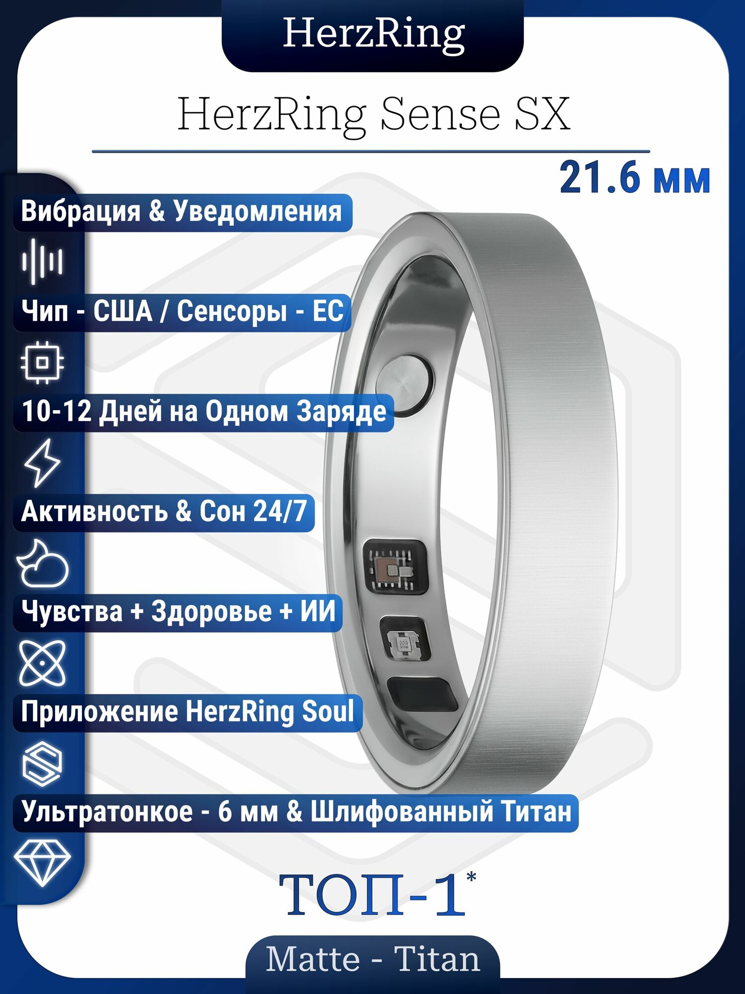 Ультратонкое Умное кольцо с Вибрацией и Чувствами Sense SX №12