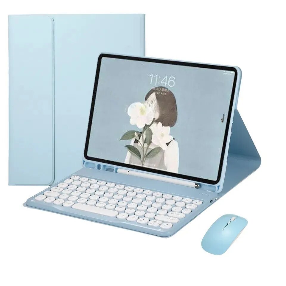 Цветной круглый чехол для iPad 11-го поколения (A16, 2025) и 10-го поколения (10,9 дюйма, 2022) с Bluetooth-клавиатурой и мышью, магнитный кожаный чехол-подставка, русская раскладка