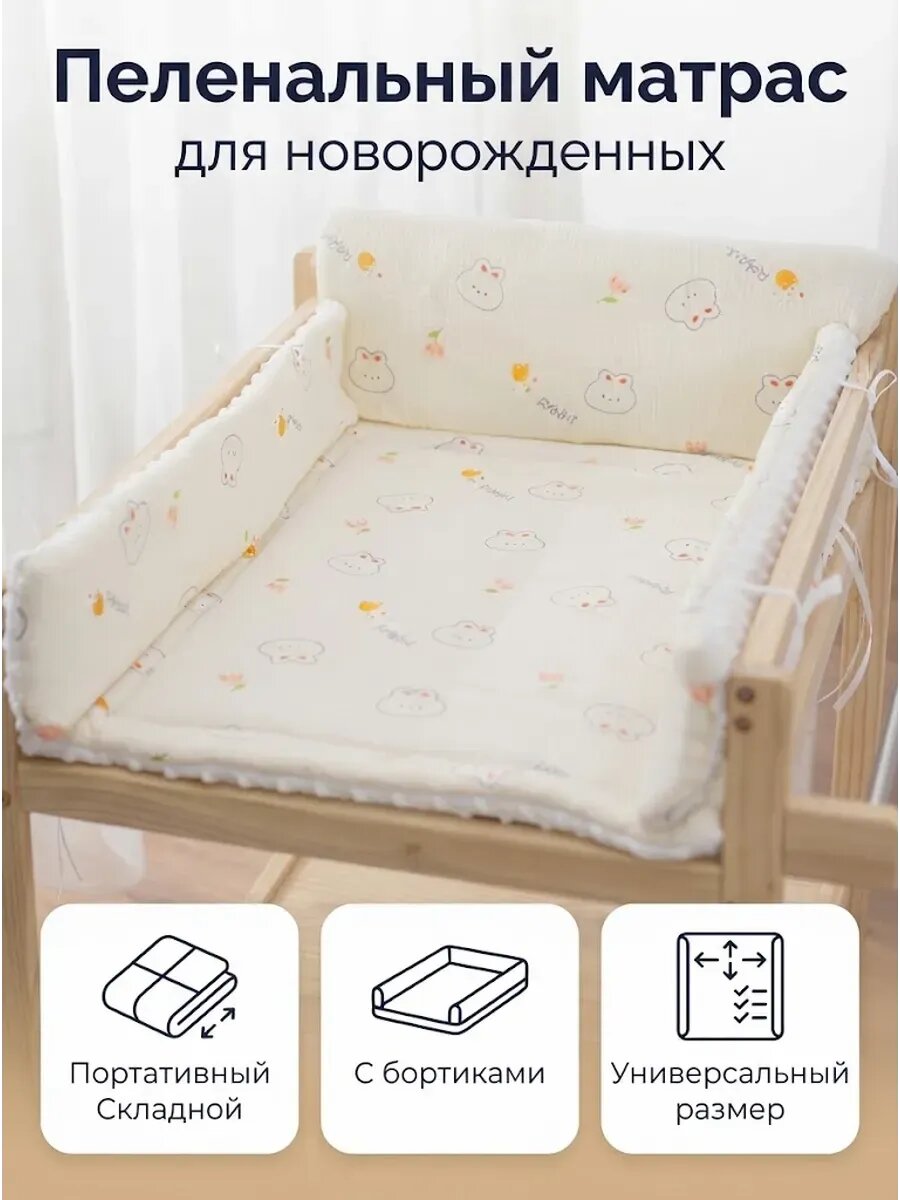 Пеленальный матрас складной с бортиками 70x50