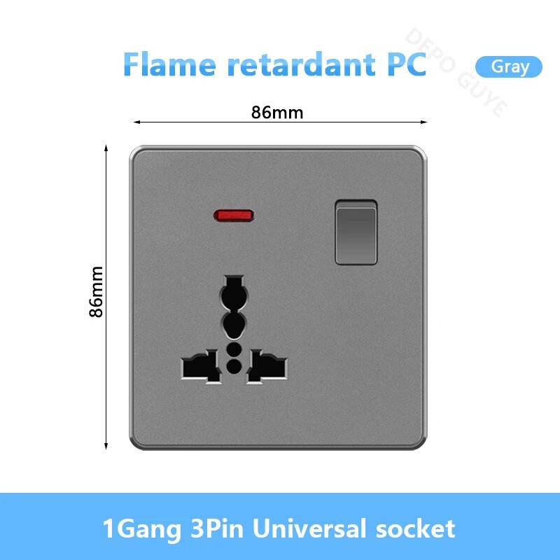 Розетка 1Gang 3Pin Universal, серая