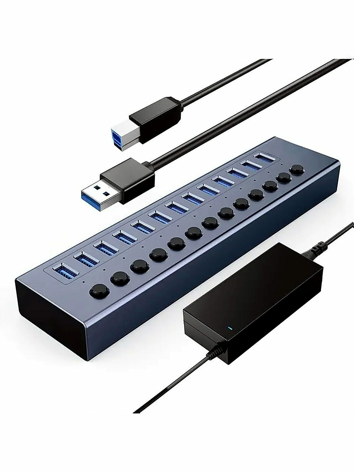 USB-хаб 13 портов USB 3.0, алюминиевый корпус, внешний активный USB-разветвитель с питанием 60W