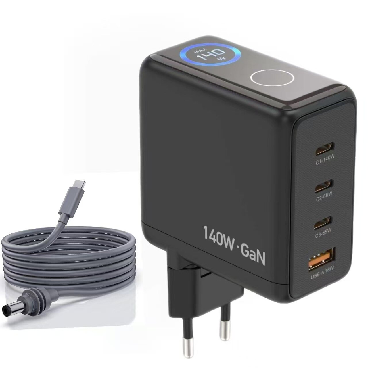 Зарядное устройство GaN 140W с вилкой EU, 5M кабель, быстрая зарядка PD, адаптер для смартфона, черный