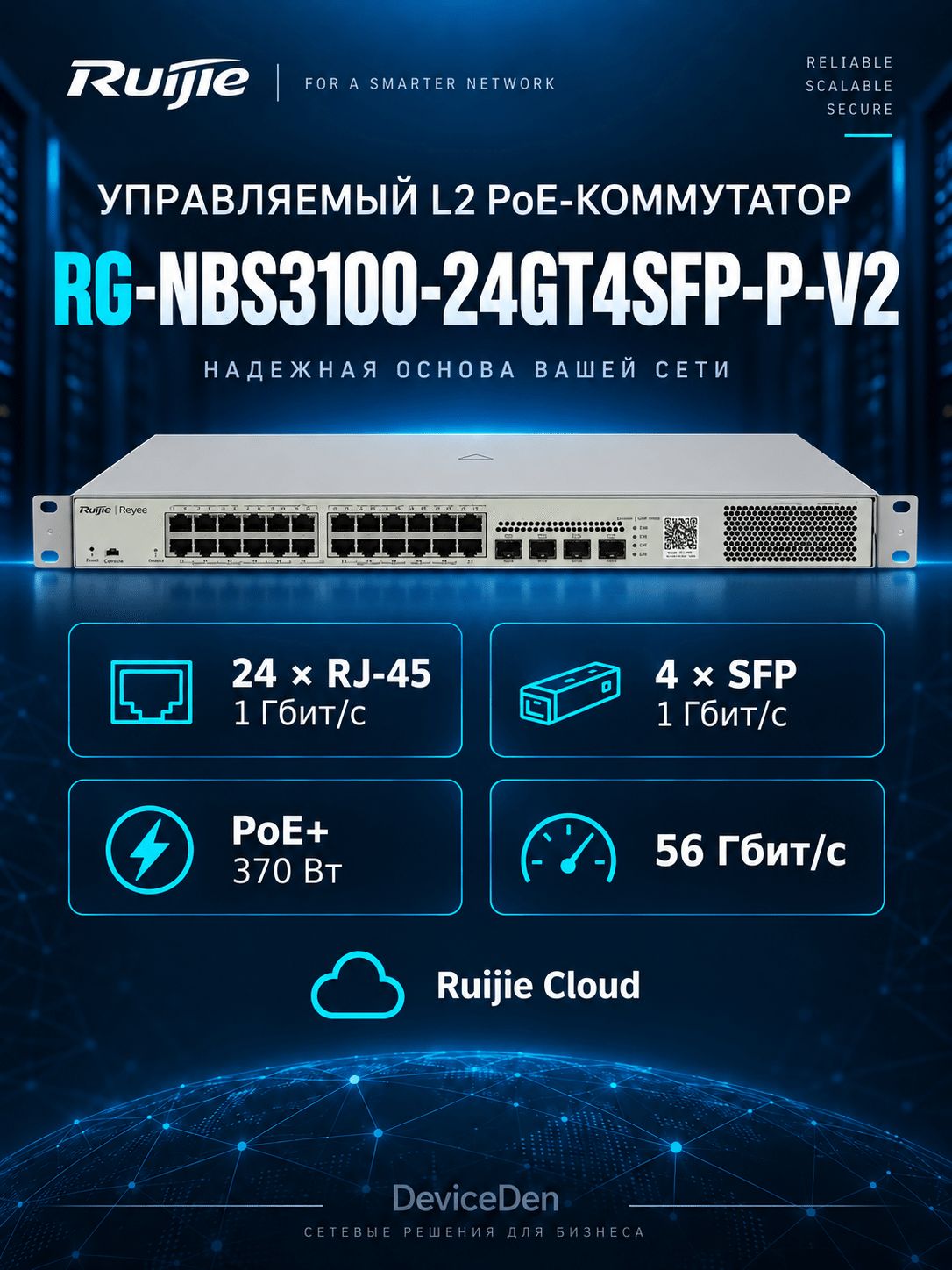 Ruijie RG-NBS3100-24GT4SFP-P-V2 управляемый PoE-коммутатор