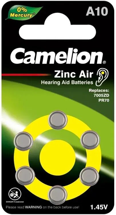 A10 Батарейка CAMELION A10-BP6, 6 шт