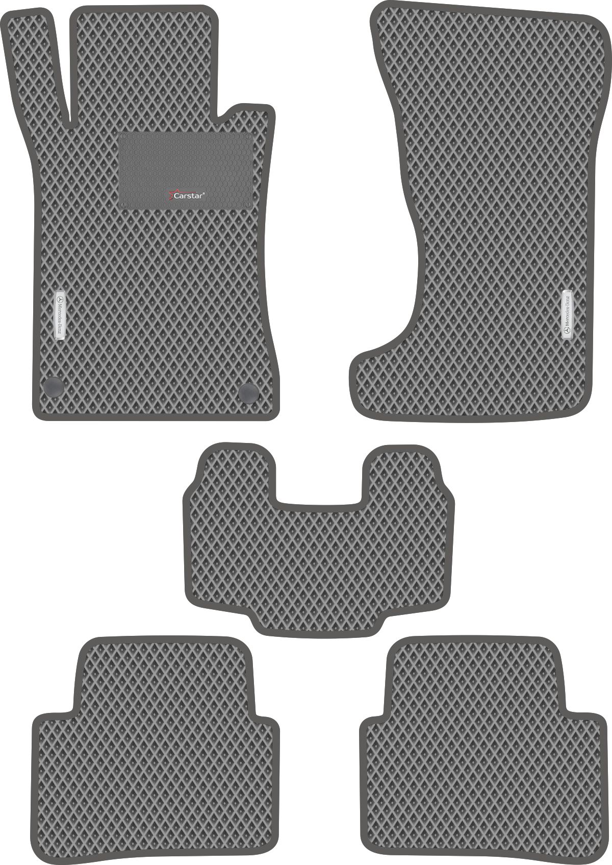 Автомобильные коврики EVA для Mercedes-Benz C-klasse II W203 4matic (2000-2006), с каучуковым подпятником и 2 эмблемами Mercedes-Benz, серые с серым кантом, ячейка - ромб