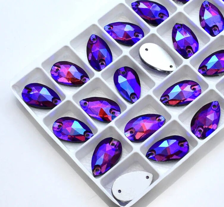 Стразы стеклянные AB цвета для шитья Фиолетовый, 7x12mm 36pcs, amethyst
