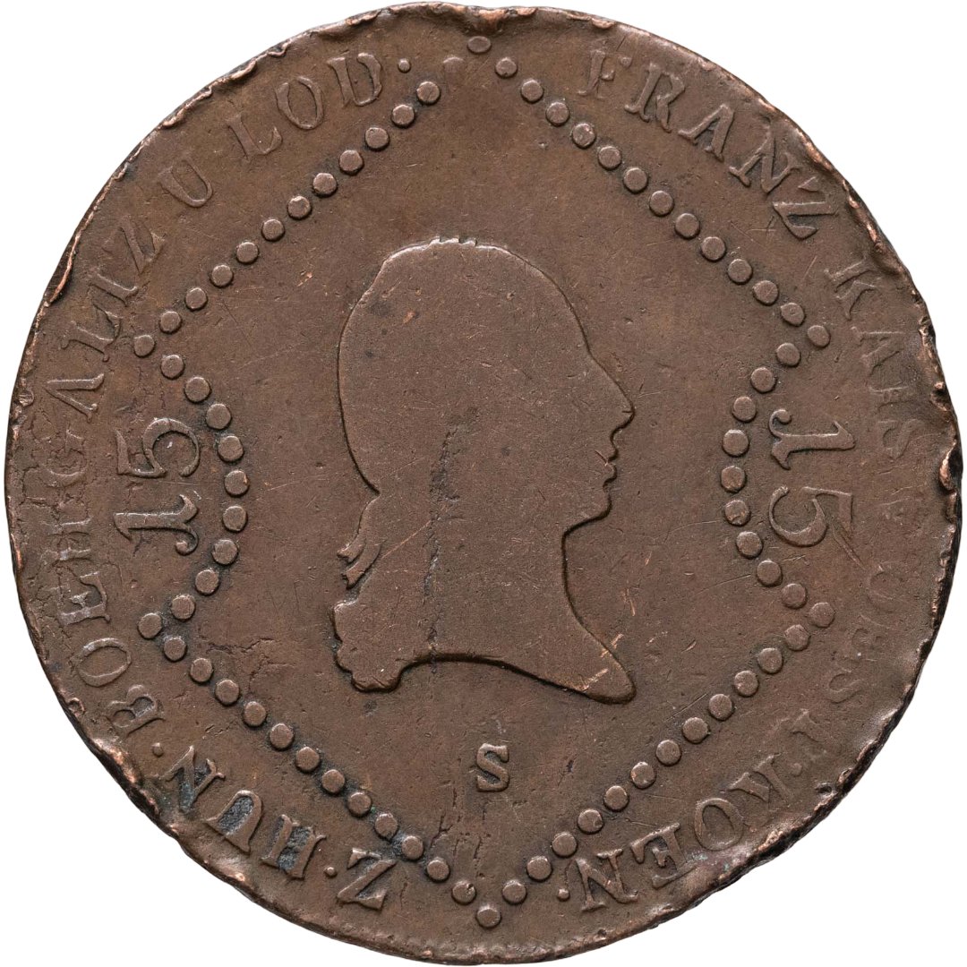 Австрия 15 крейцеров kreuzer 1807, знак монетного двора "S" - Смолник, Медь, в сохранности VG-F