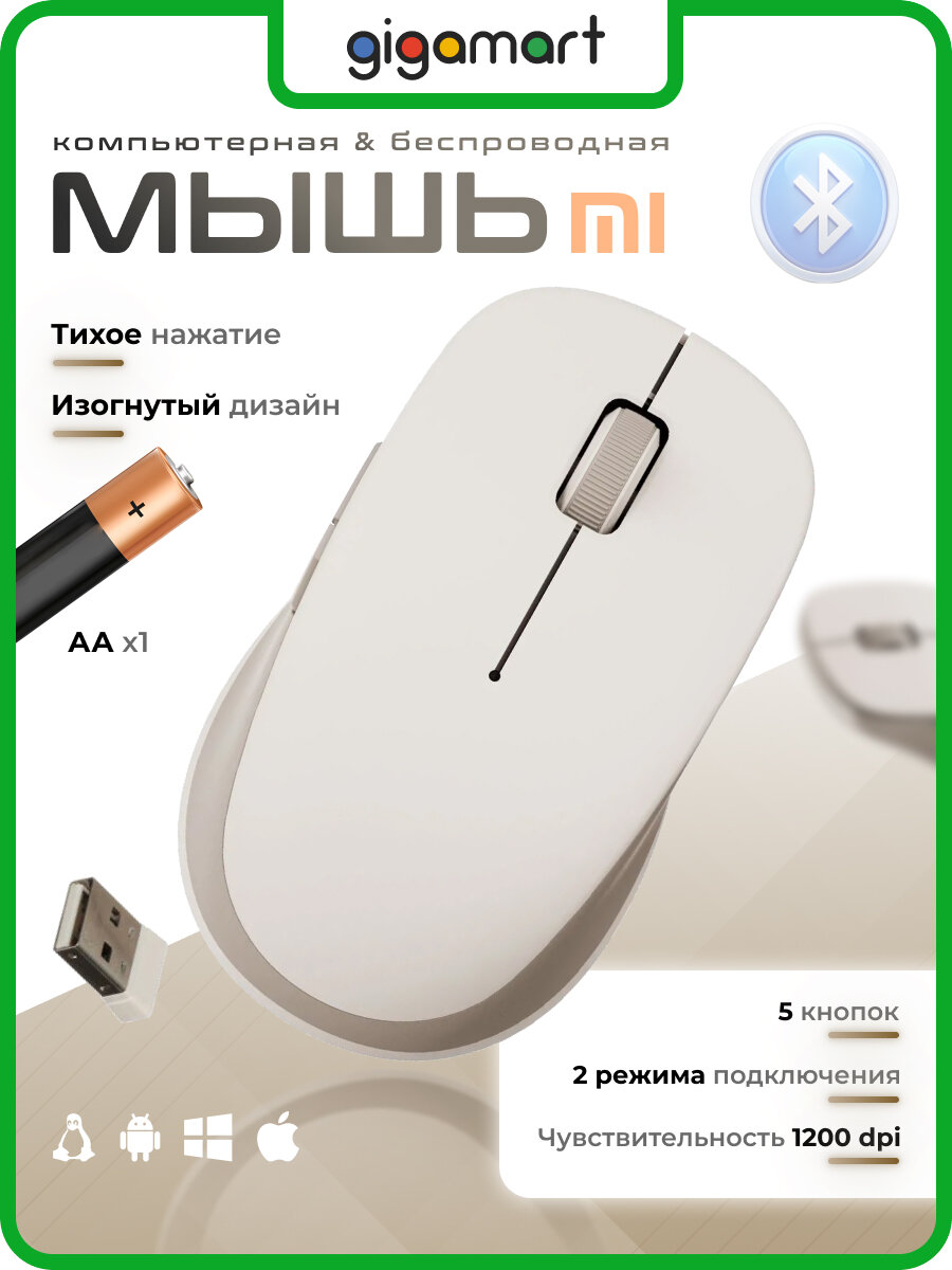 Компьютерная мышь Wireless Bluetooth Dual Mode Mouse 2 (XMSMSB01YM) White