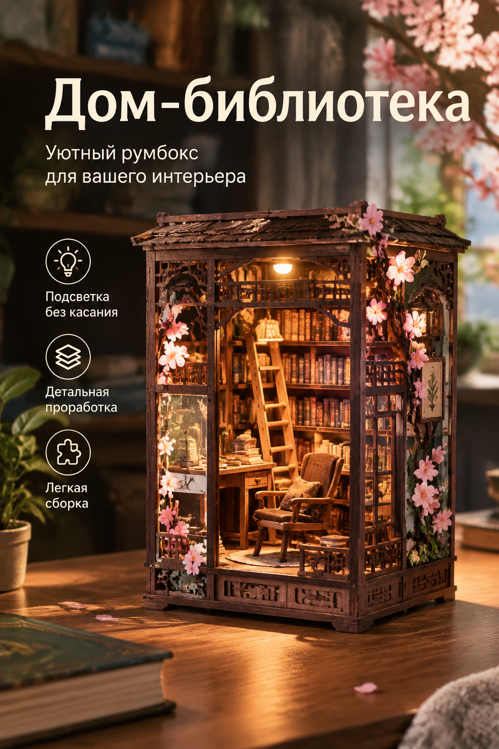 Интерьерный конструктор «Дом-библиотека» из ДВП с бесконтактной подсветкой