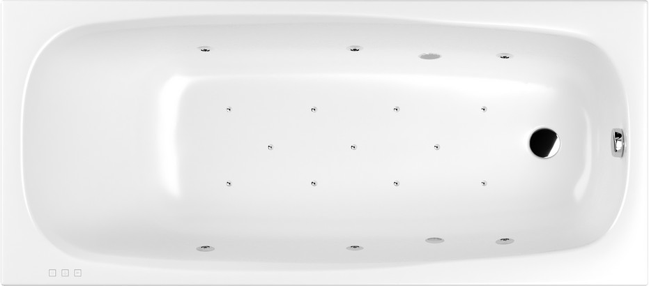 Акриловая ванна WHITECROSS Layla Slim RELAX 170x75 см, встраиваемая, с гидромассажем, белая, с каркасом, со сливом-переливом