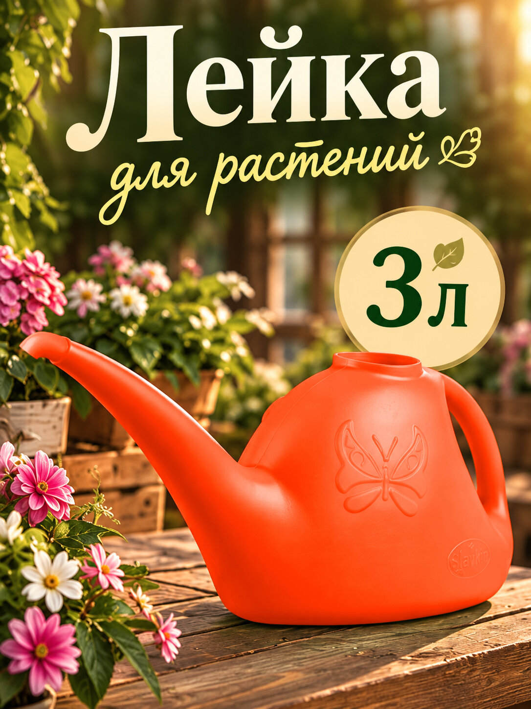 Лейка для полива комнатных растений 3 литра с загнутым носиком