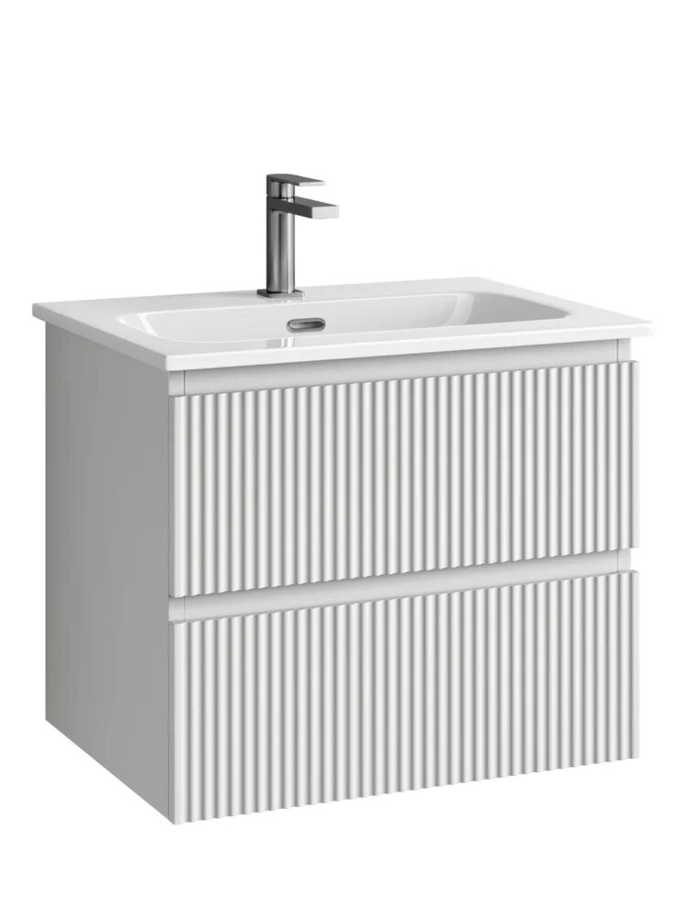 Тумба с раковиной Sancos Сноб Р (Snob R) 60 подвесная, 61 см, со столешницей, белая, матовая, из МДФ, с ящиками, раковина для ванной, фарфоровая, прямоугольная
