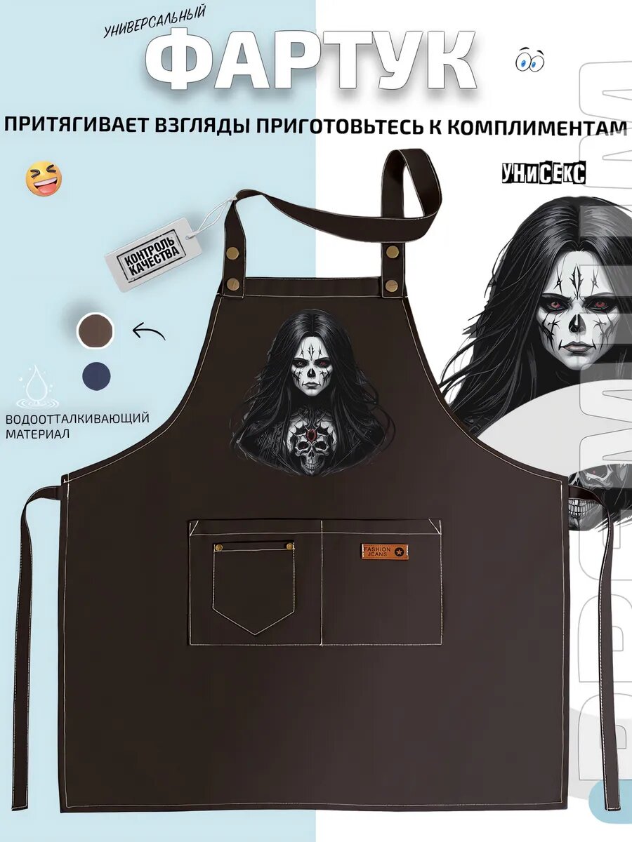 Фартук Мрачная Леди Дарк Фэнтези Тёмная магия кухонный с принтом универсальный