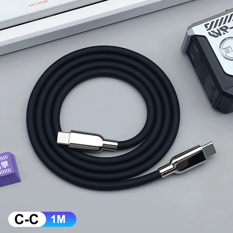【C】1 шт. 240 Вт PD3.1 Кабель для быстрой зарядки USB-C из жидкого силикона для 15 16 17 Черный, A4
