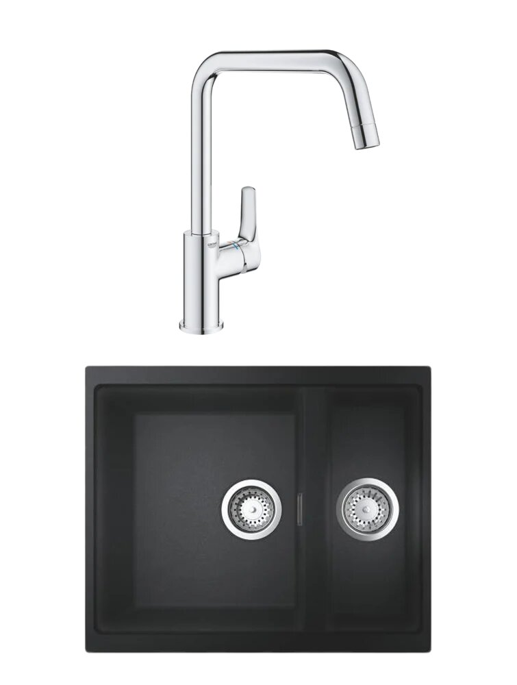 Комплект Мойка Grohe K500 31648AP0 55x46, черная, искусственный гранит / Смеситель Eurosmart 30567000 глянцевый хром