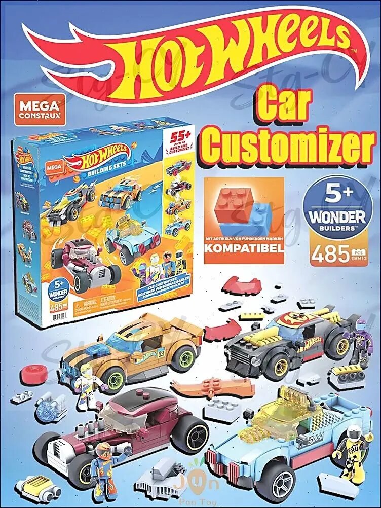 485 детских строительных блоков , Mega Construx GVM13 Racing Car Toy Set 485 Pieces / Детский набор строительных игрушек с 4 машинками, которые можно собрать, игрушки для мальчиков