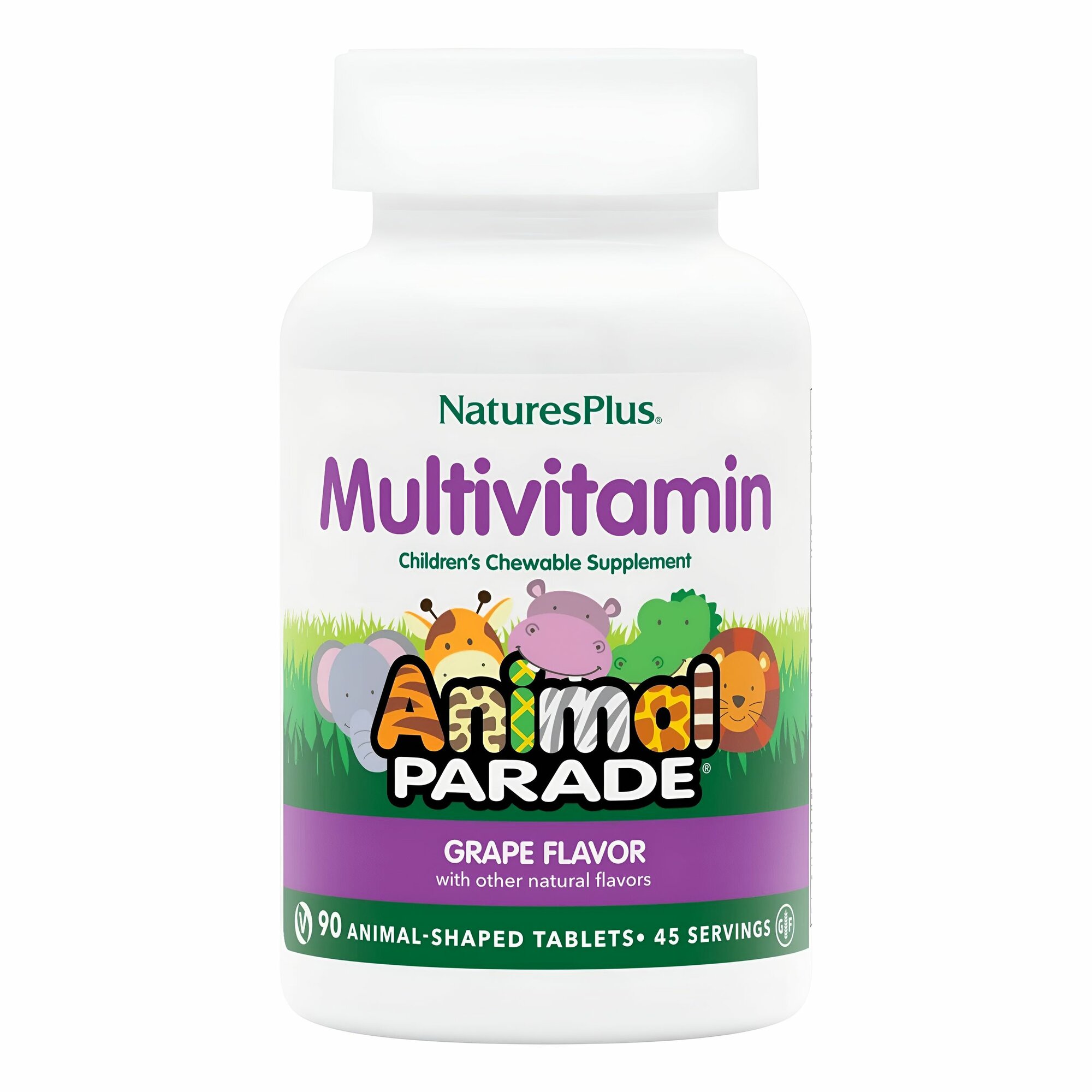 NaturesPlus, Мультивитамины для детей Animal Parade, со вкусом винограда, 90 таблеток в форме животных