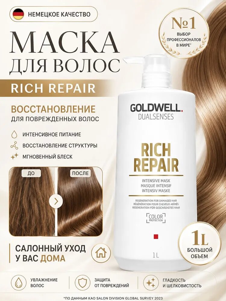 Goldwell Rich Repair профессиональная восстанавливающая маска 1000 мл, для сухих и поврежденных волос
