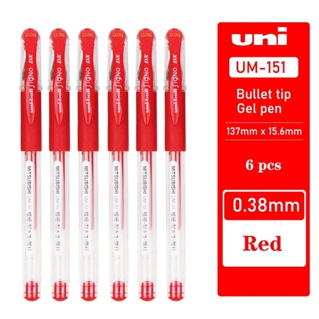 UNI UM-151 Гелевые ручки, черный, пластик Красный, 0.28, 6pcs Red