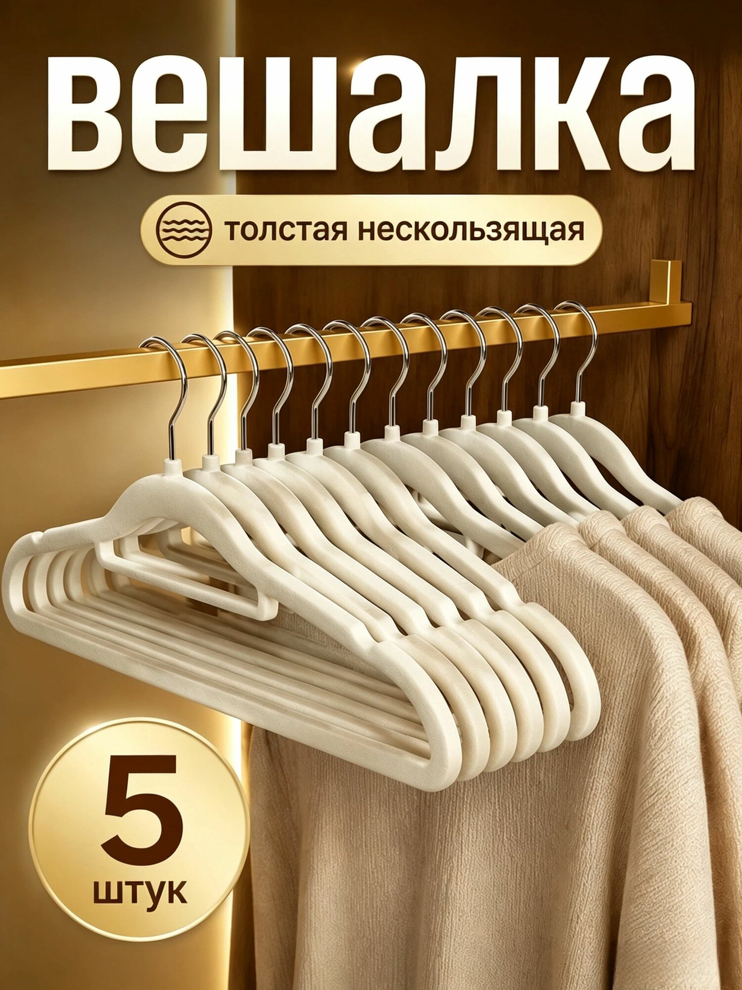 Вешалка плечики 42 см 5 шт пластик слоновая кость, Артикул: 5700592848