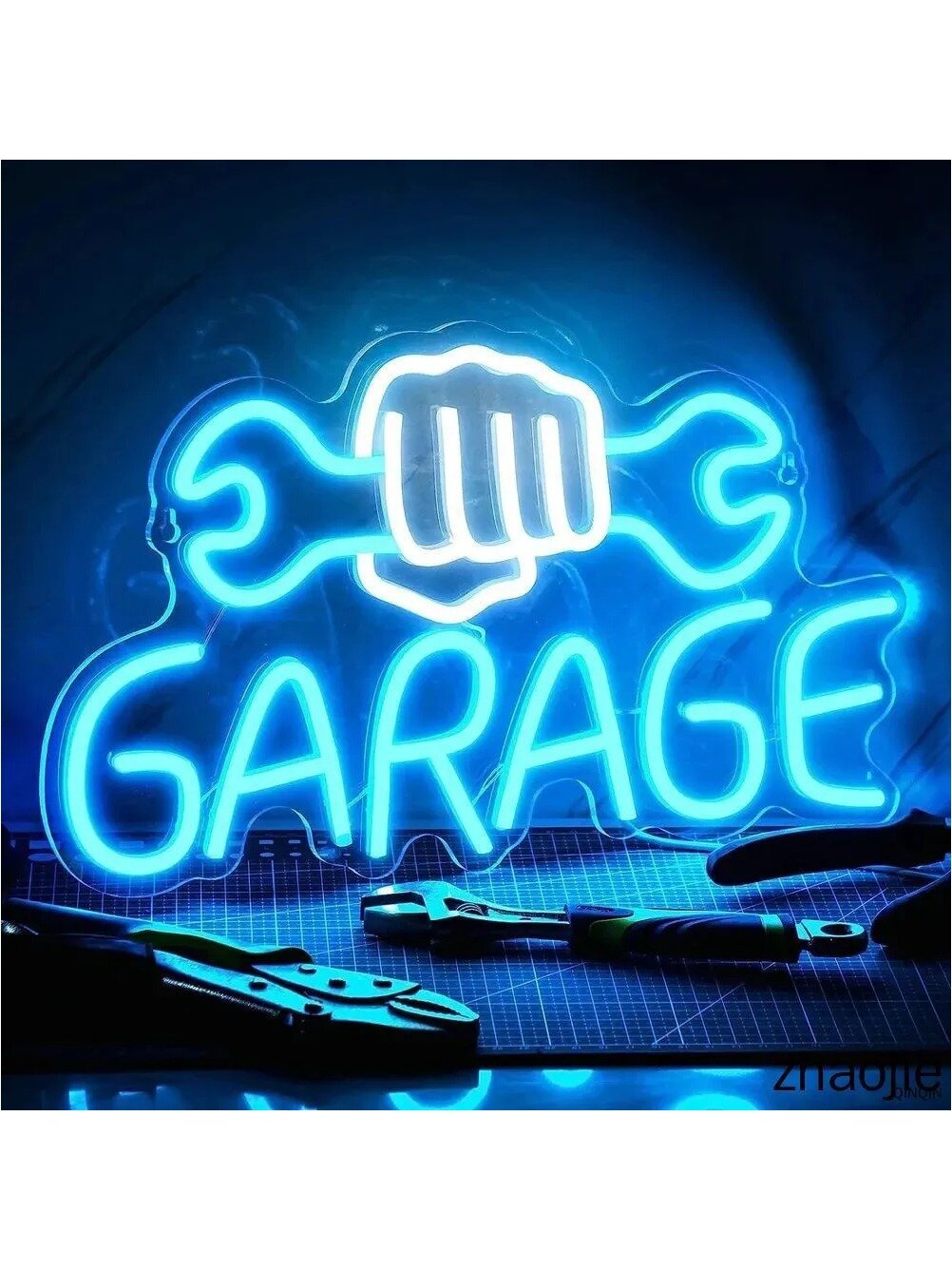 Светодиодная вывеска GARAGE для гаража и магазина, синий неон, 40x23 см