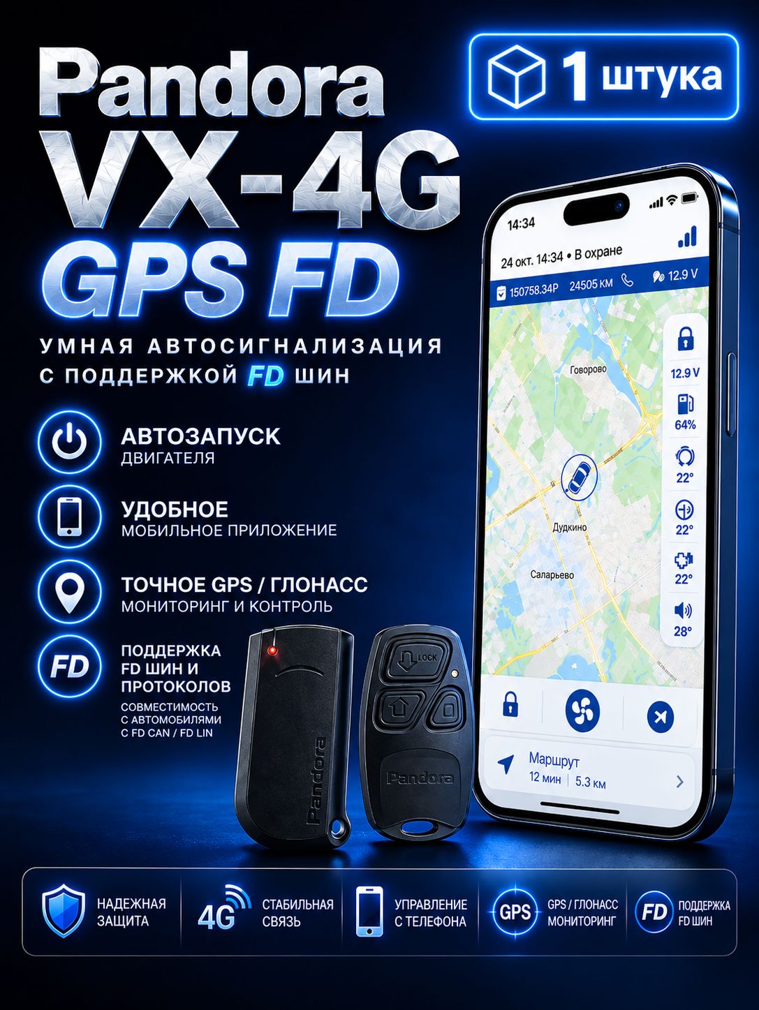 Pandora VX4G GPS FD Автосигнализация с автозапуском 1шт