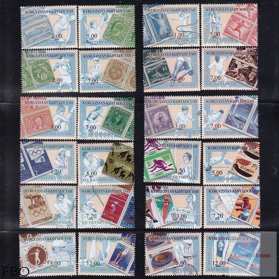 Киргизстан, выпуск олимпийских марок 2002 года, 24 штуки