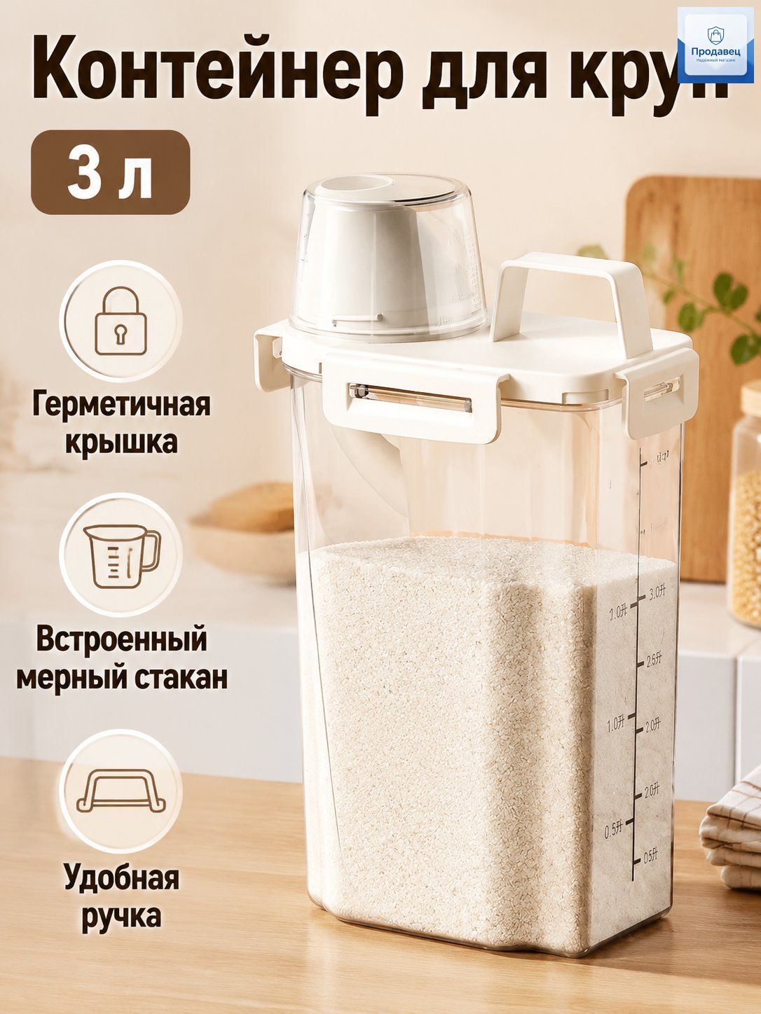 Банка для сыпучих продуктов 3000 мл 1 шт пиафлор