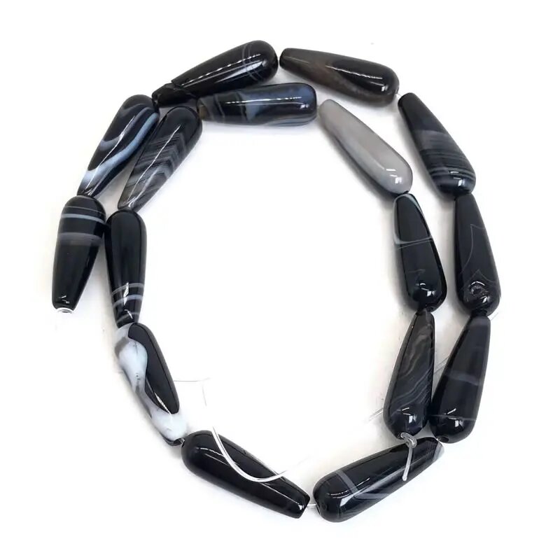 Бусины из оникса и агата 6х16 мм Черный, 6x16mm 25beads, black