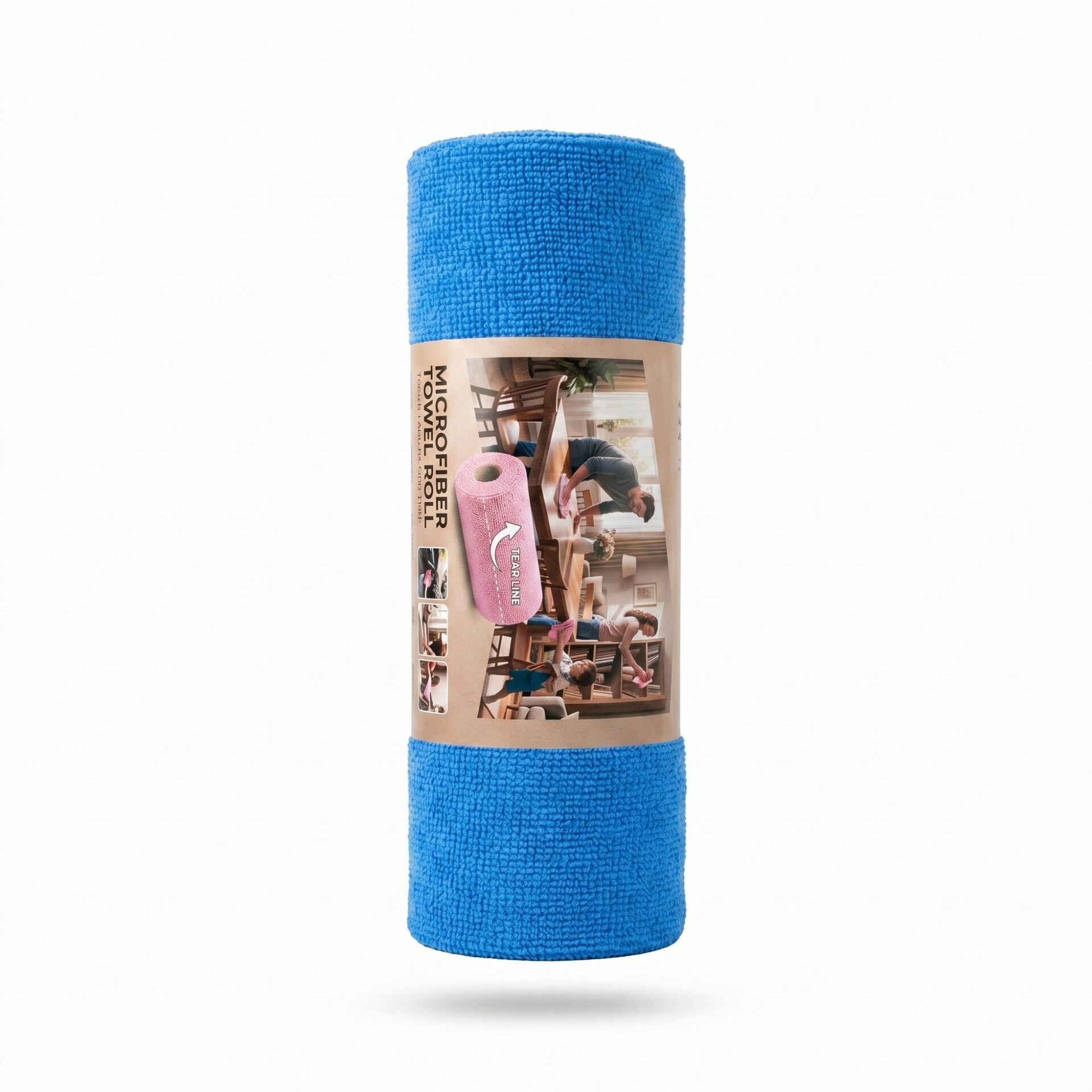Disposable kitchen wiper towel roll 30x30cm, tear-off full polyester blue cleaning cloth, absorbent, 20 sheets/roll