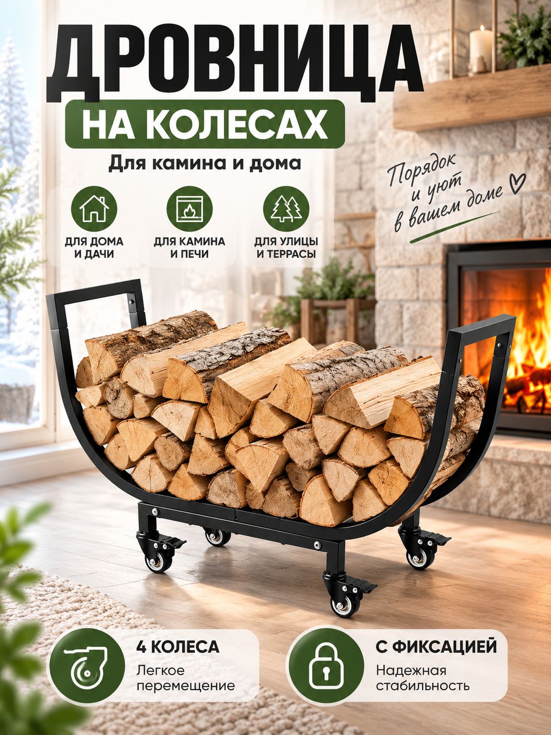 Дровница напольная 61.1x20x40 см гальванизированная сталь черный матовый