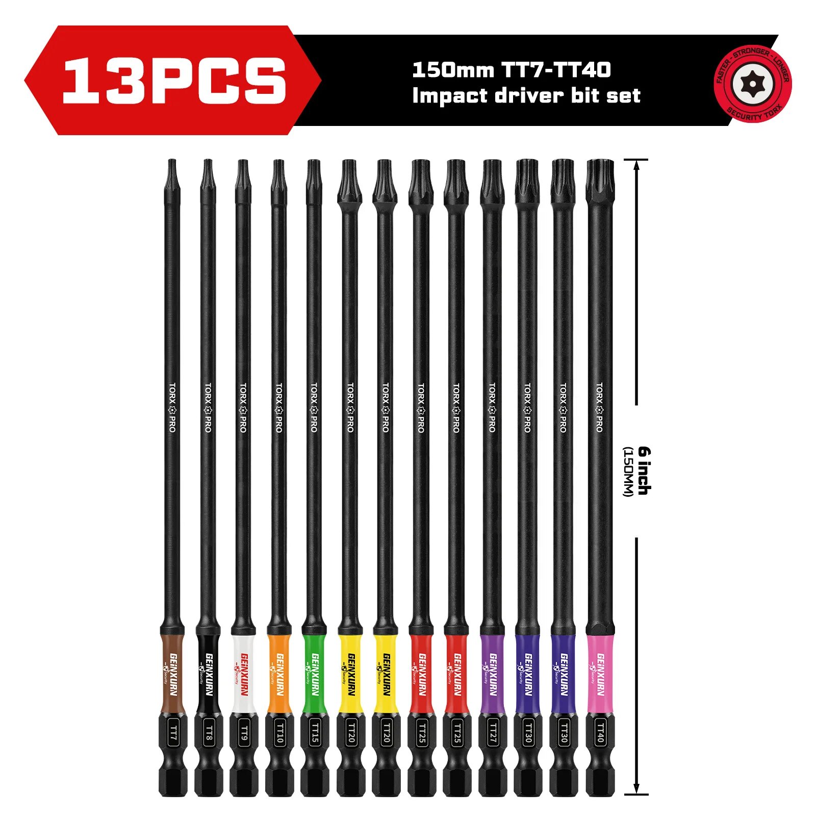 Набор бит для отвертки Geinxurn Impact Security Torx S2 13PCS-6