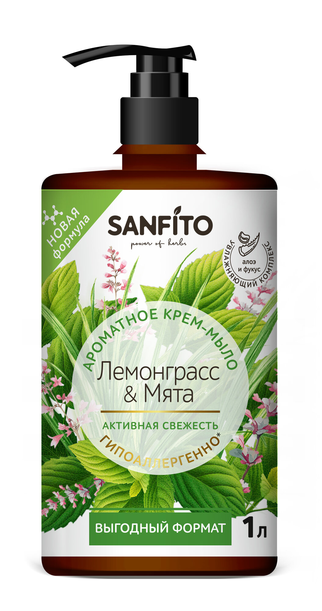 Крем - мыло Sanfito ароматное Лемонграсс и Мята, 1 л