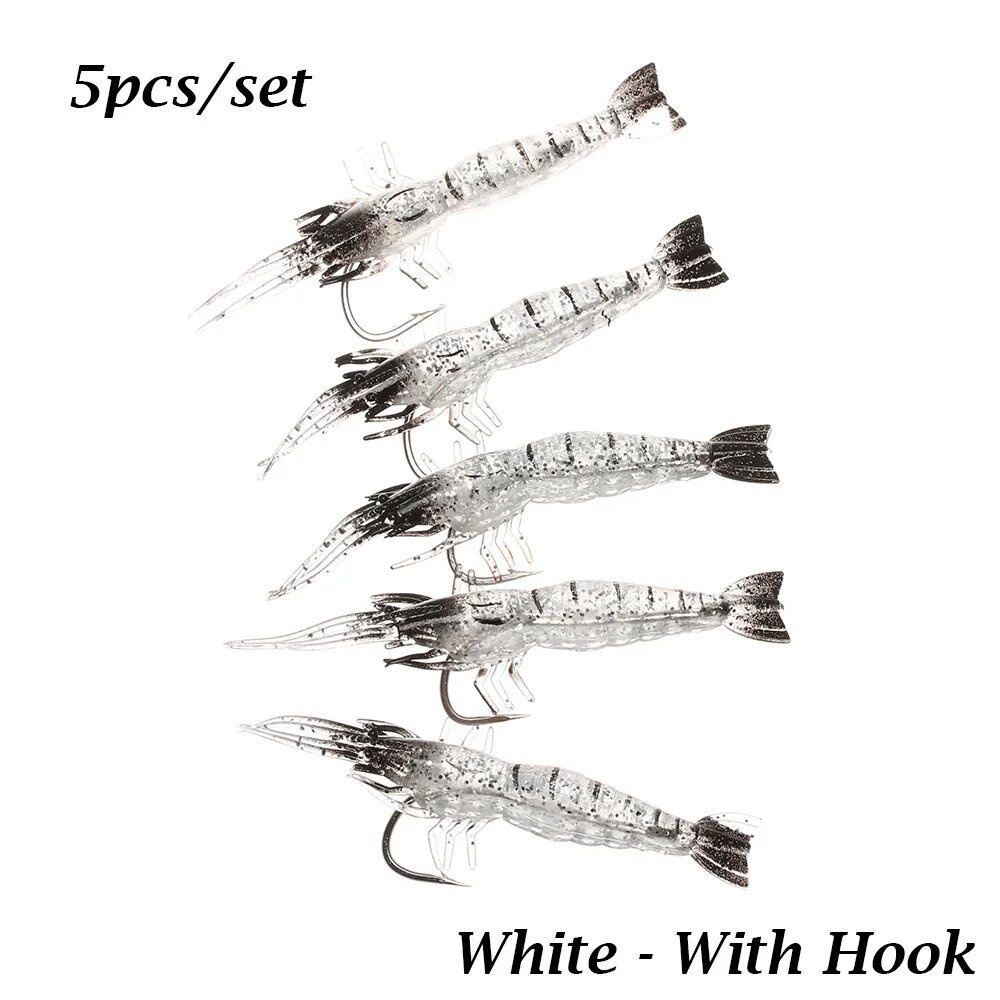 5 шт, силиконовые приманки-креветки Gootrades Белый, White - With Hook