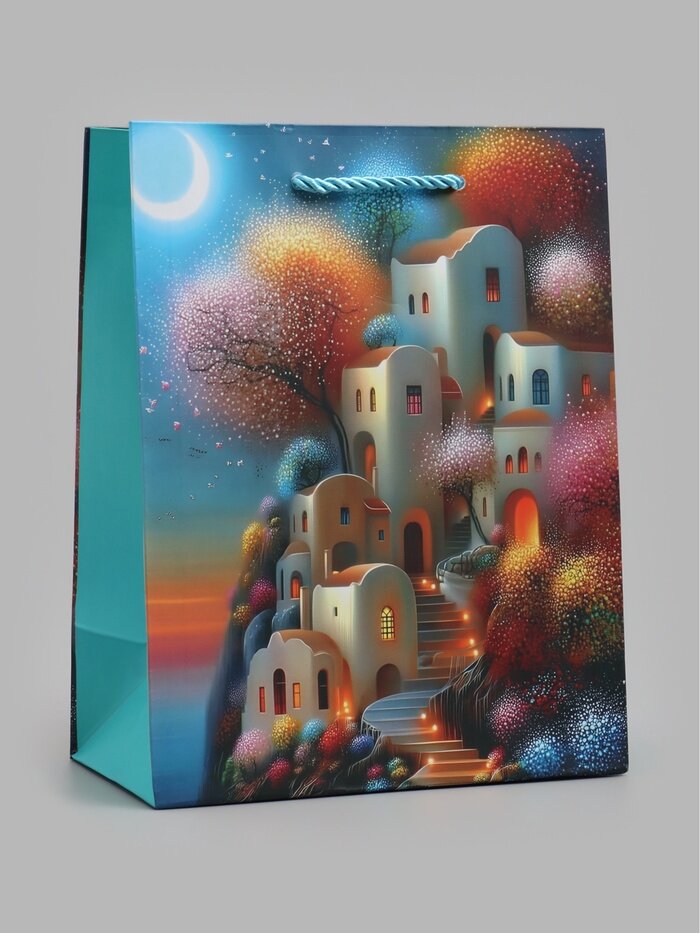 Пакет подарочный ламинированный «Город на холме», 18×23×10 см