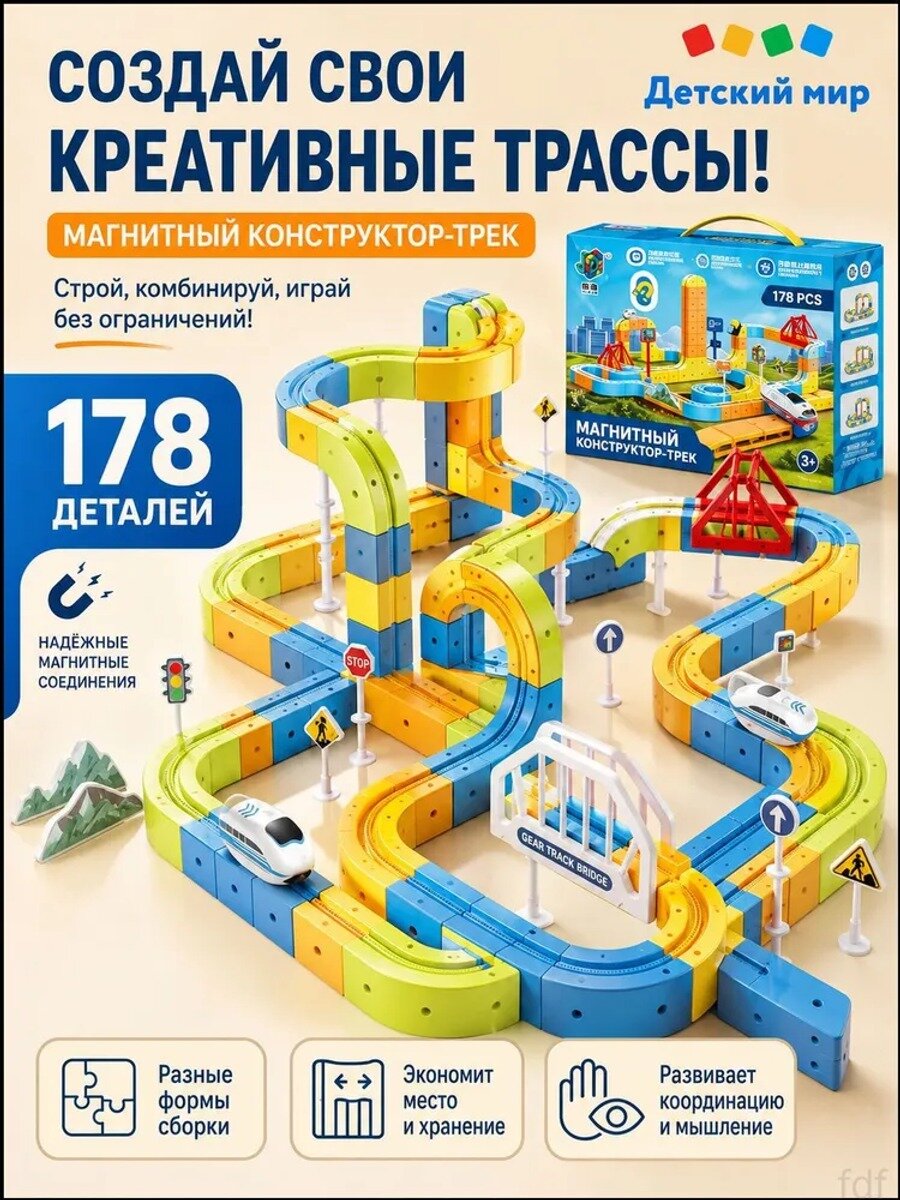 Магнитный конструктор-трек 178 деталей, тематика Космос, сборная, унисекс